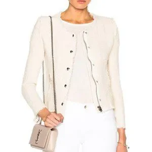 IRO | Jackets & Coats | Iro Agnette Ivory Cream Distressed Tweed Zip Up ...
